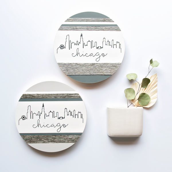 Chicago Skyline :: Round Wood Sign – 52home